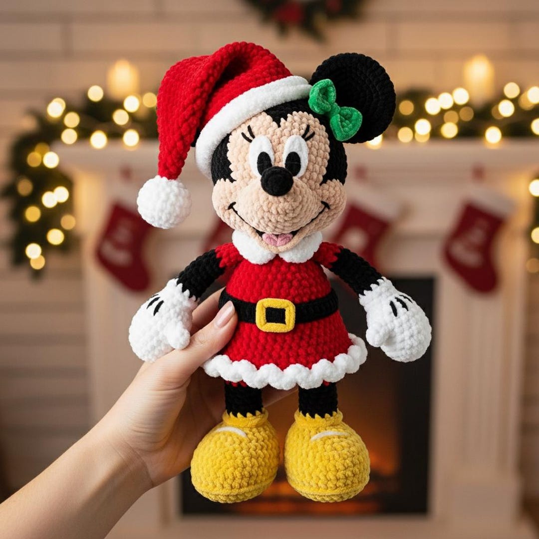 Crochet Christmas Minnie Mouse Plush, Handmade Velvet Yarn Doll - Etsy