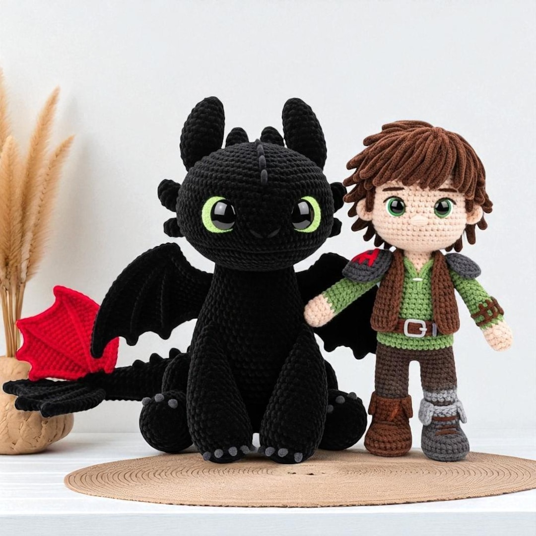 Toothless and Hiccup Plush Handmade Crochet Toy, Cute Amigurumi Stuffed ...