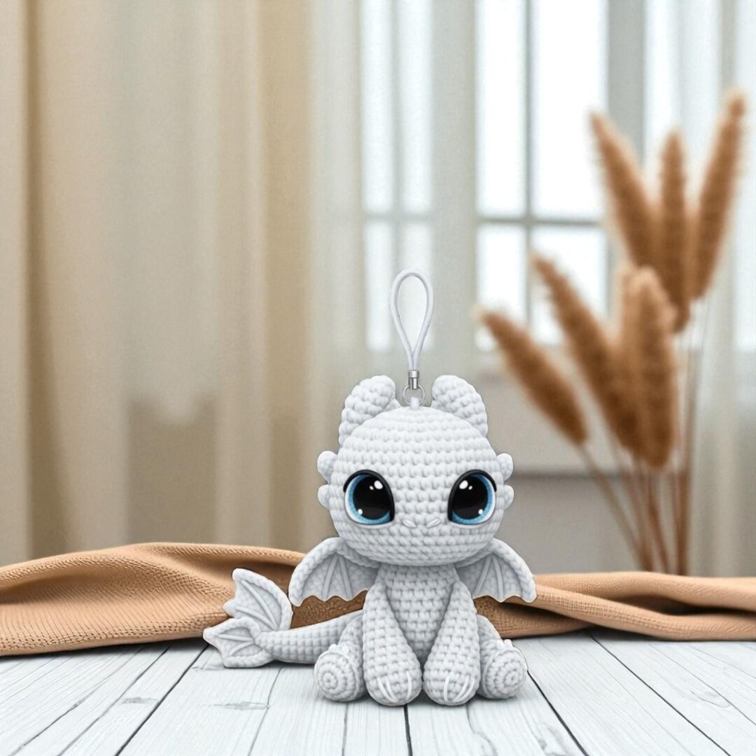 Light Fury Dragon Plush Handmade Crochet Toy Keychains & Charms, Light ...
