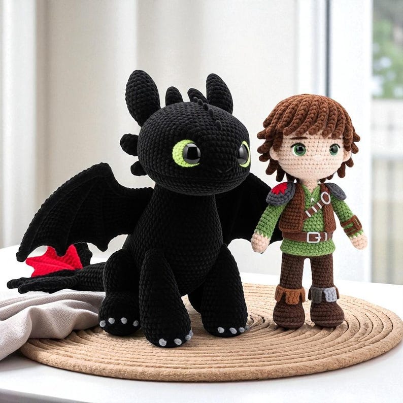 Toothless and Hiccup Plush Handmade Crochet Toy, Cute Amigurumi Stuffed ...