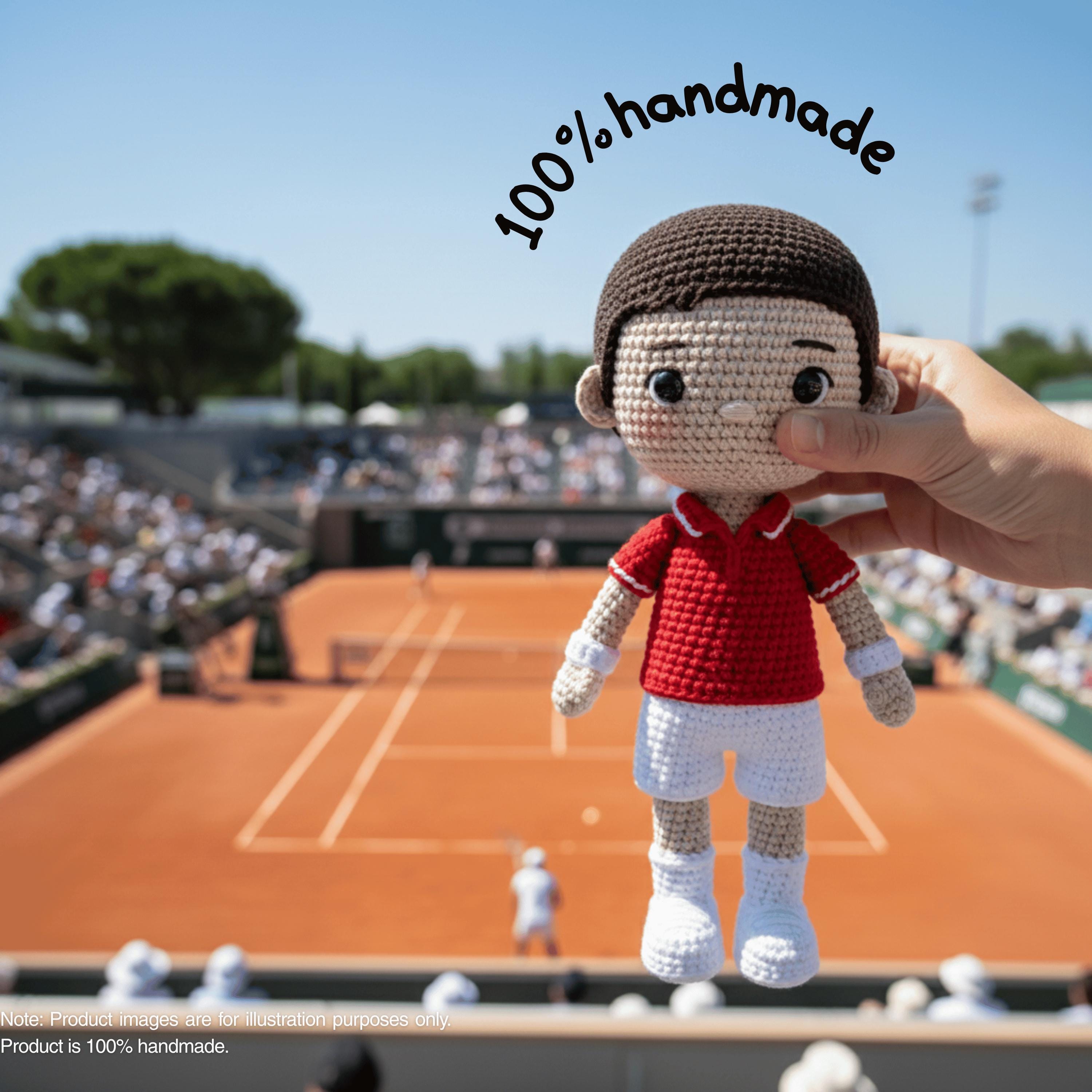Custom Amigurumi Tennis Player – Male Doll in Red Polo Shirt, Handmade ...