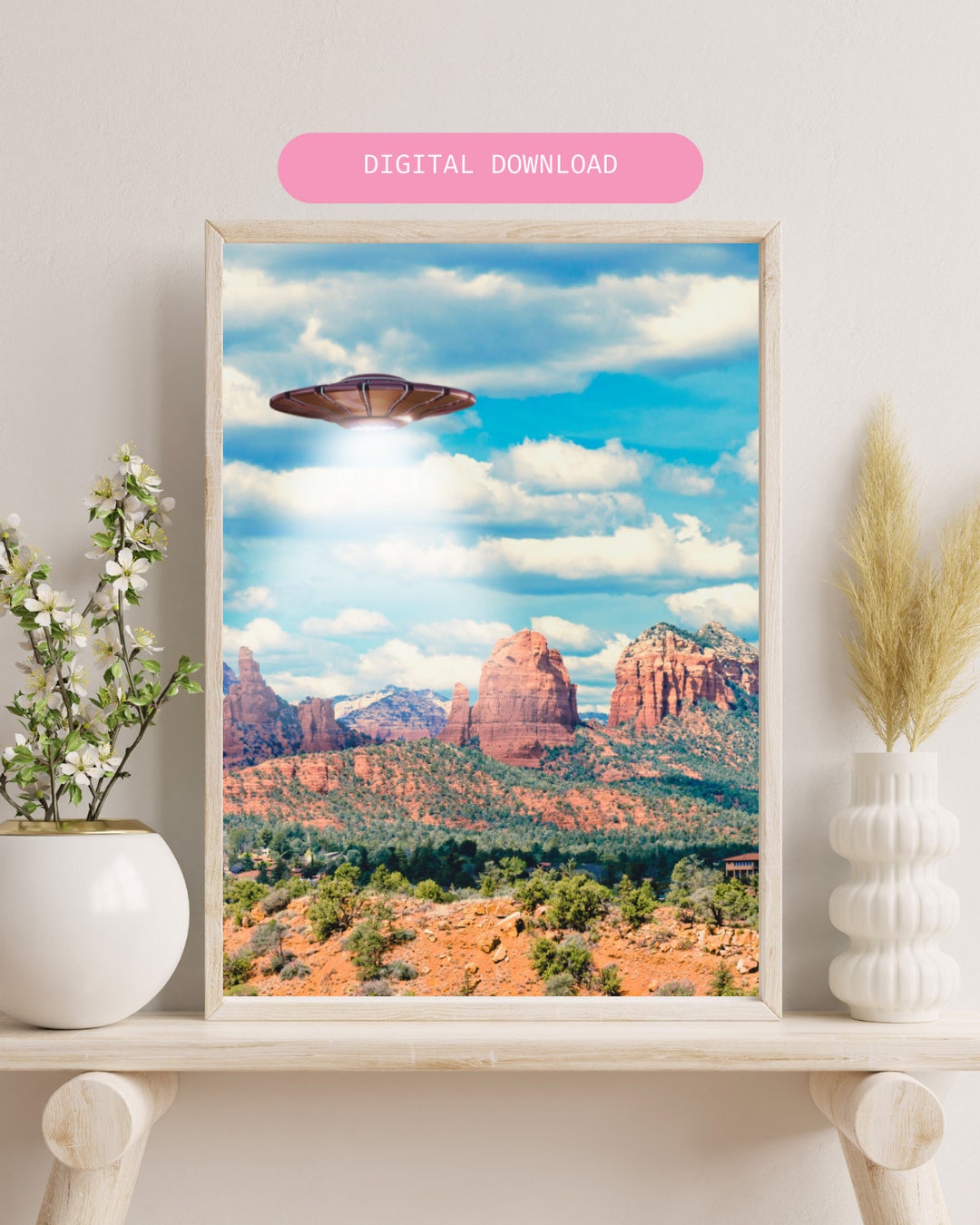 UFO Poster Wall Art Retro Wall Decor Sci Fi Poster UFO Alien Desert ...
