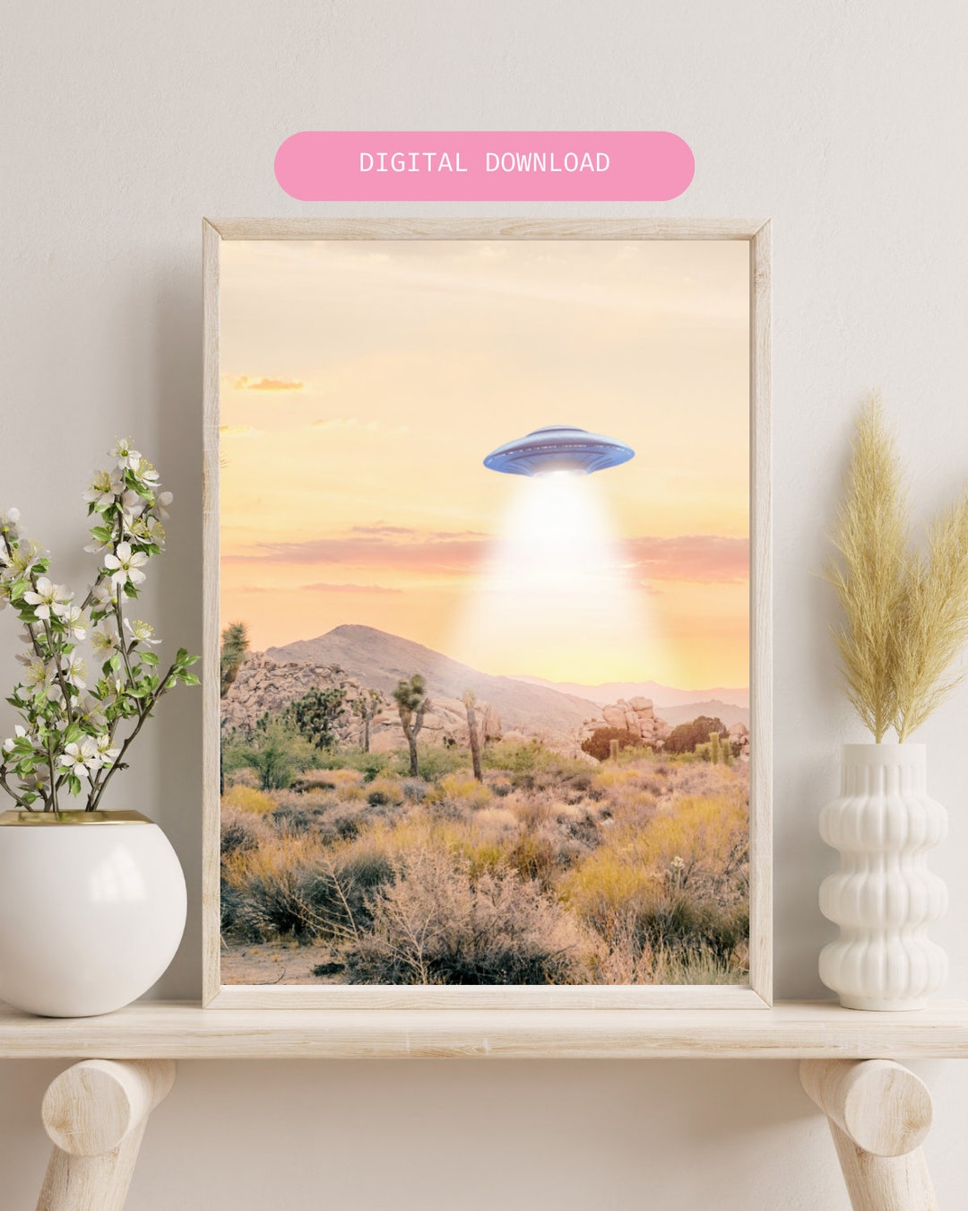 UFO Poster Wall Art Retro Wall Decor Sci Fi Poster UFO Alien Desert ...