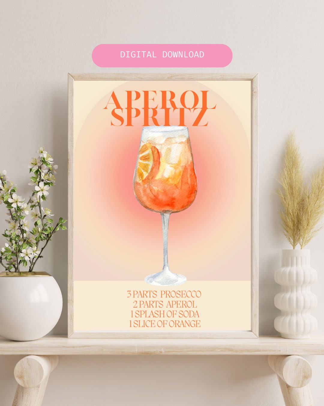 Aperol Spritz Art Print Bar Cart Decor Cocktail Poster Party Signature ...