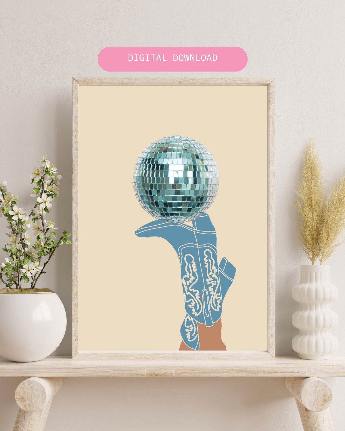 Cowboy Disco Ball Print, Disco Ball Poster, Printable Wall Art, Disco ...
