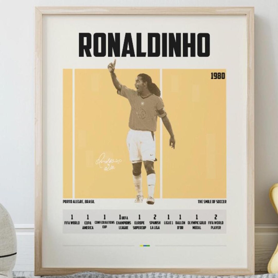 Póster Ronaldinho, Vintage Print, Gift for Him Her, Wall Art Sport ...