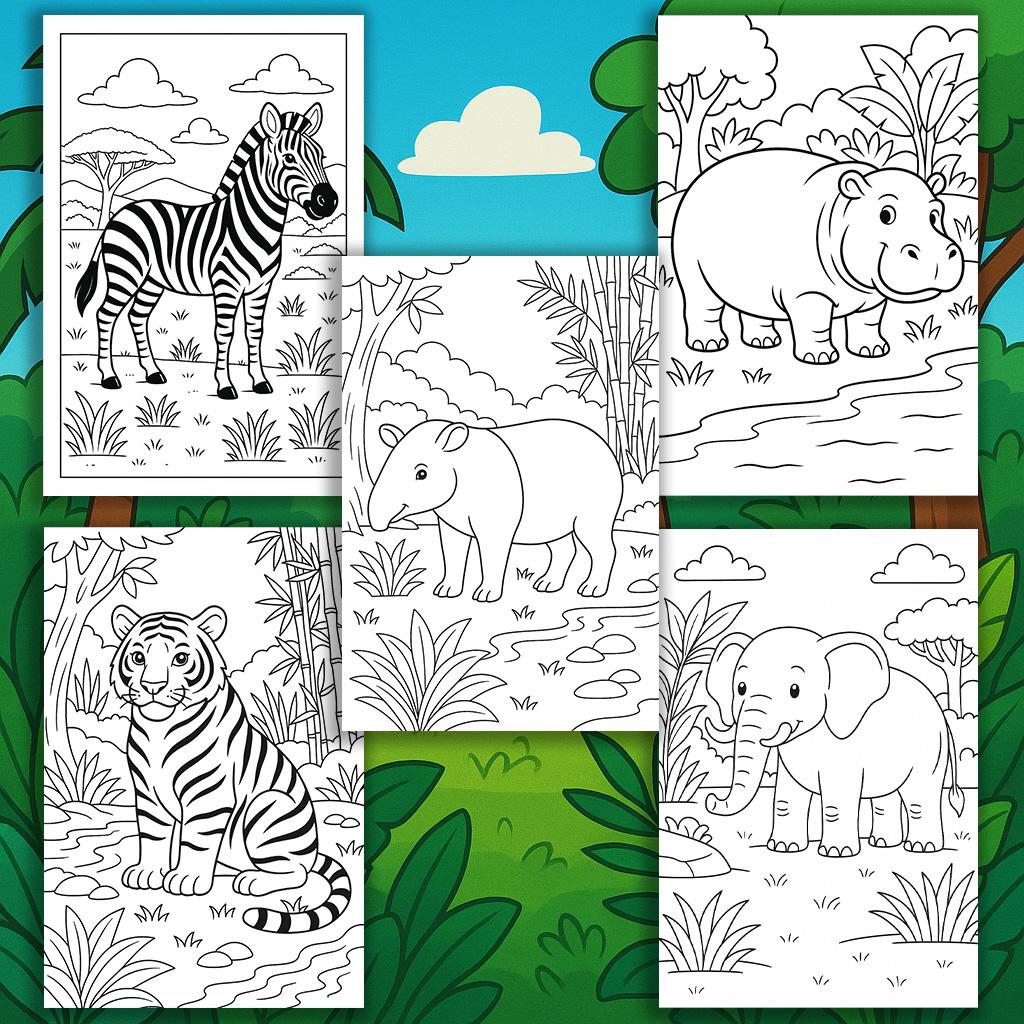 Jungle Animals: A Wild Coloring Adventure - Etsy