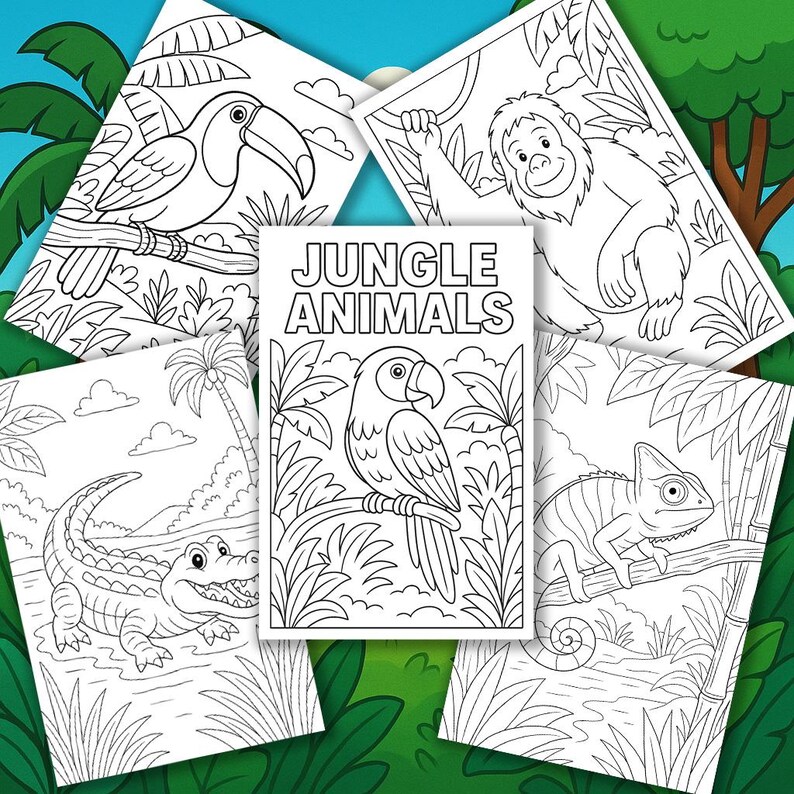 Jungle Animals: A Wild Coloring Adventure - Etsy