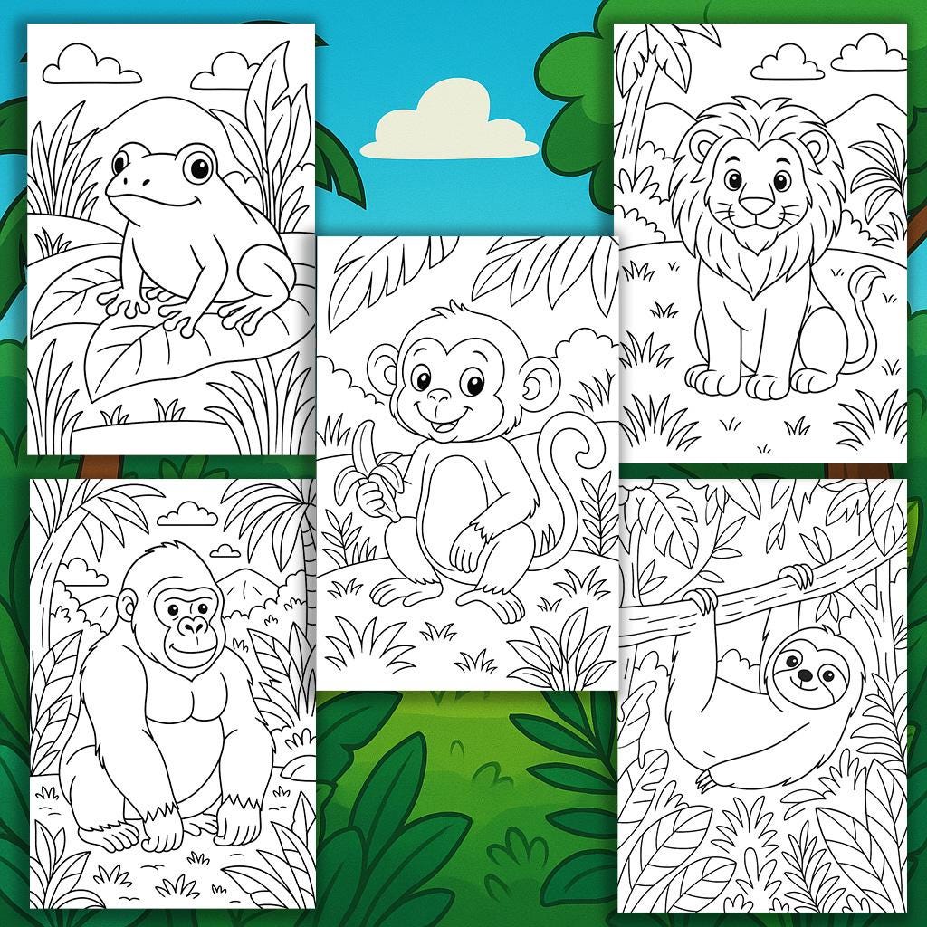Jungle Animals: A Wild Coloring Adventure - Etsy