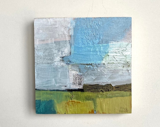Original Landscape Painting on Wood / 4x4 Mini Modern Acrylic Painting ...