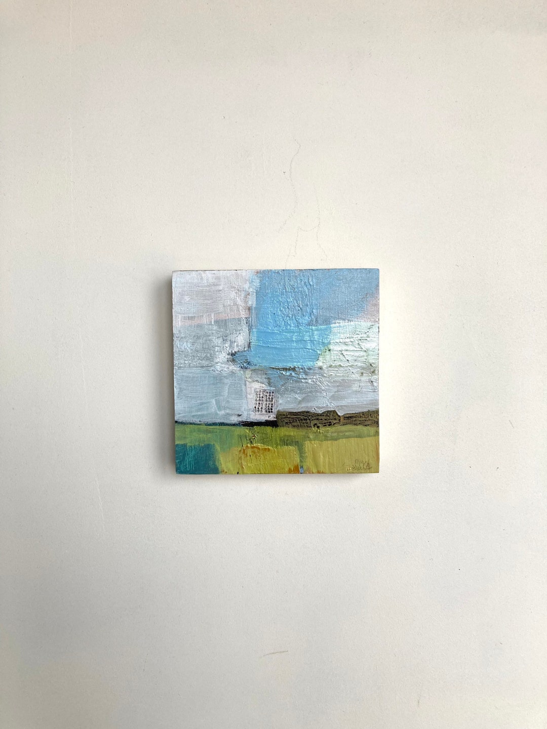 Original Landscape Painting on Wood / 4x4 Mini Modern Acrylic Painting ...