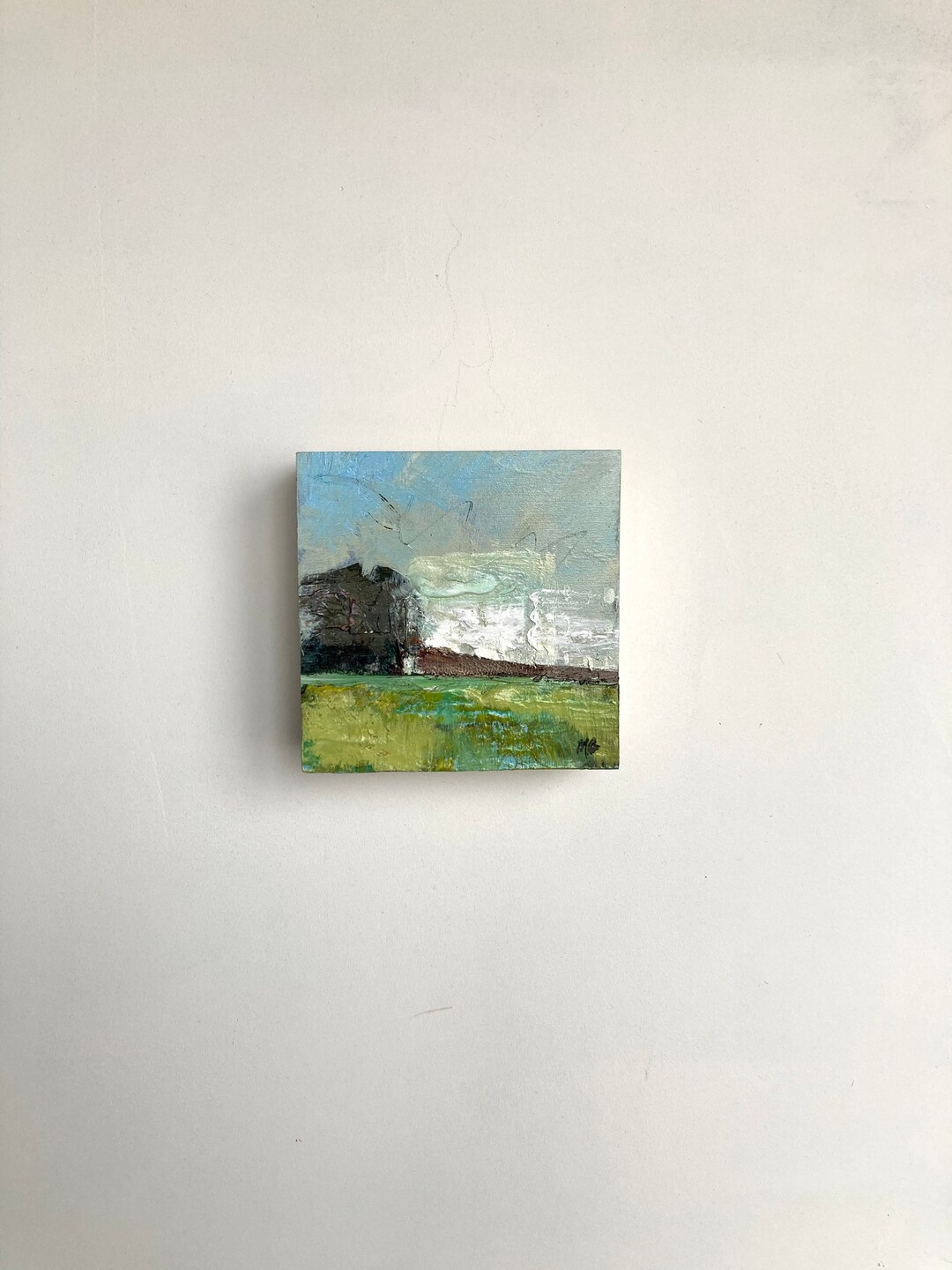 Original landscape painting on wood / 4x4 mini modern acrylic painting ...