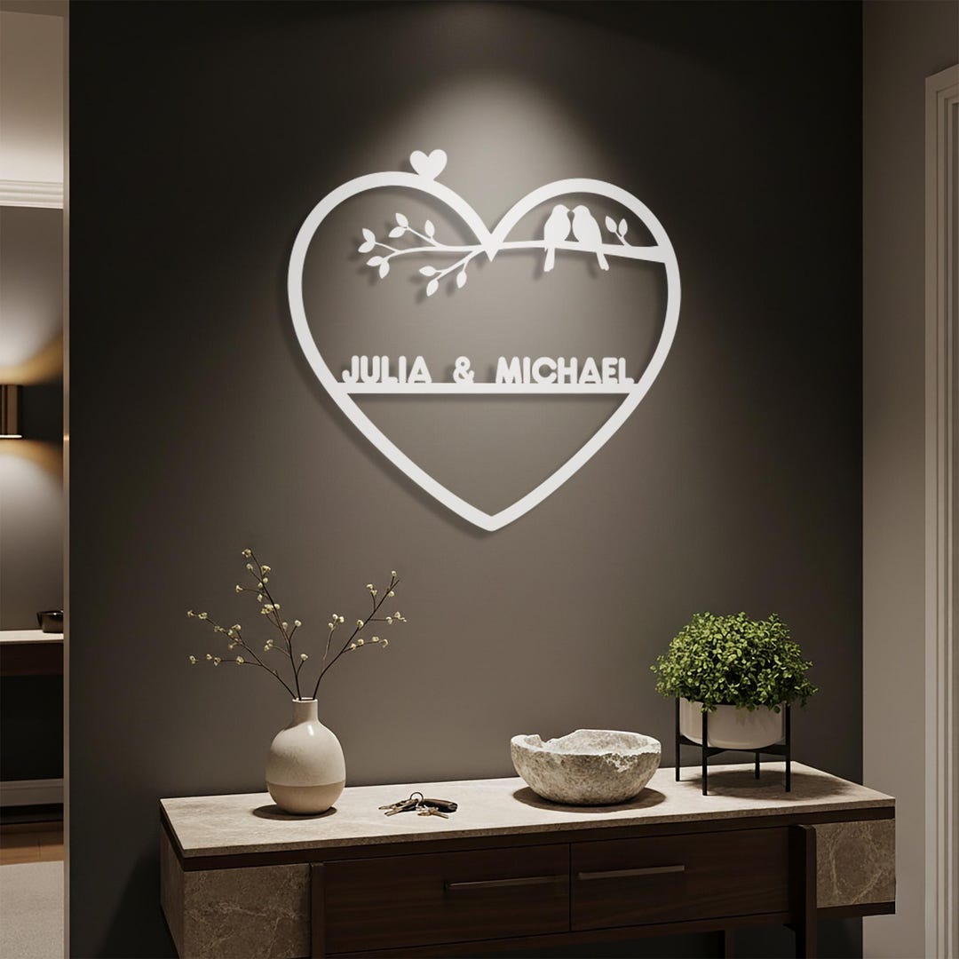 Personalized Heart Couple Metal Wall Art, Custom Name Love Sign With ...