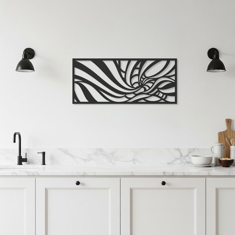 Abstract Flow Metal Wall Art, Horizontal Modern Line Decor, Minimal ...