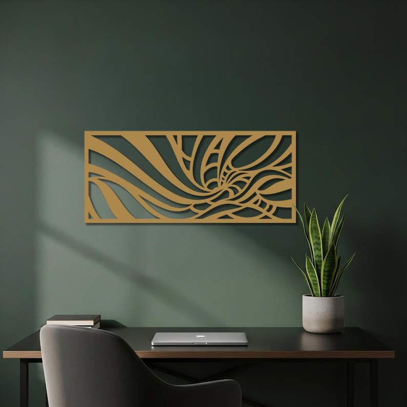 Abstract Flow Metal Wall Art, Horizontal Modern Line Decor, Minimal ...