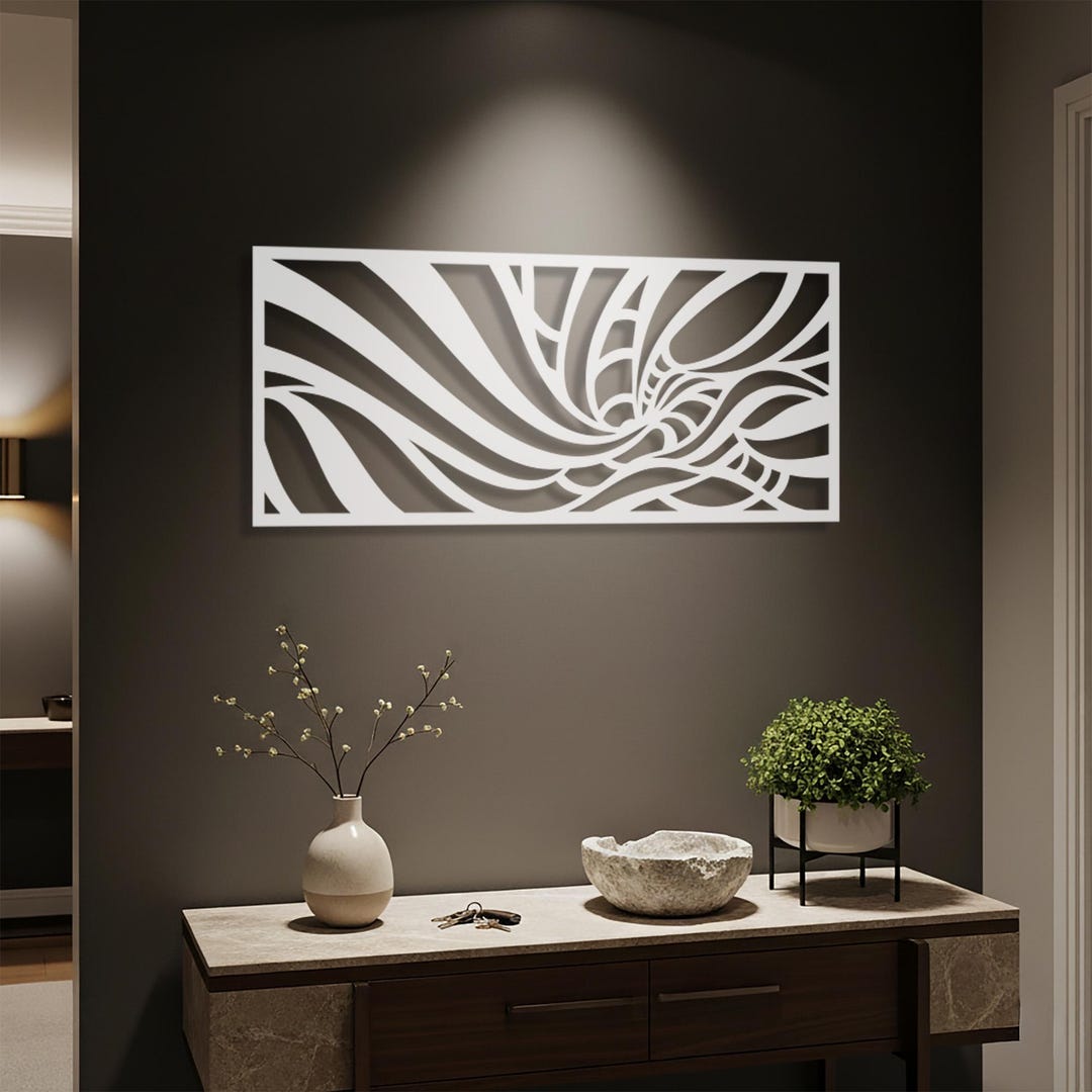 Abstract Flow Metal Wall Art, Horizontal Modern Line Decor, Minimal ...