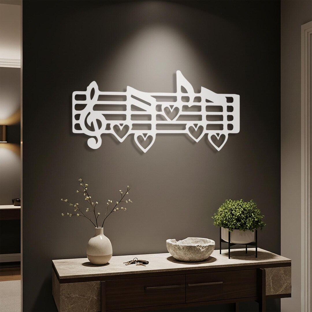 Music Notes Heart Metal Wall Art, Modern Love Music Wall Decor ...