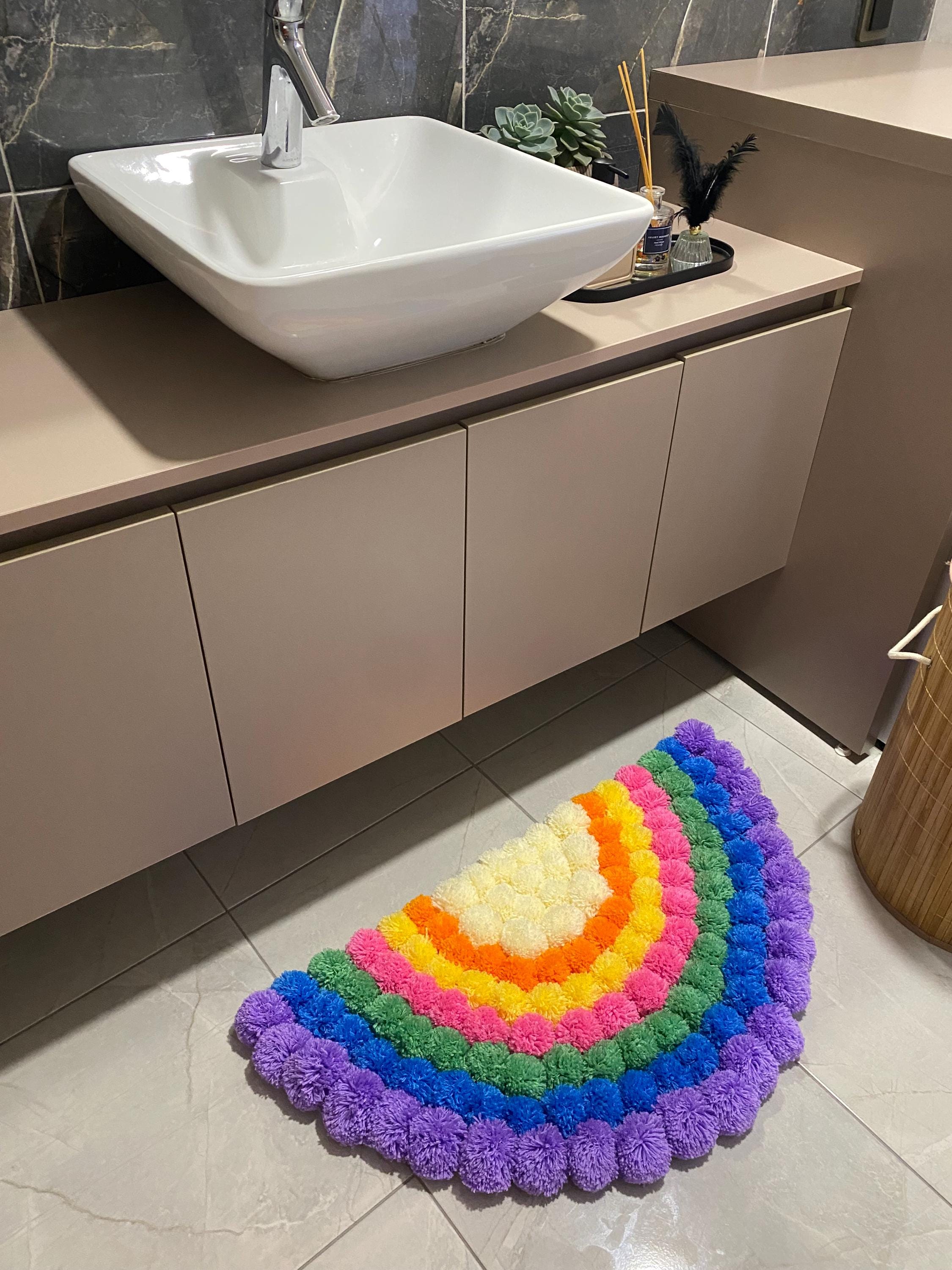 Handmade Rainbow Pom-pom Rug: Colorful Nursery Play Mat - Etsy