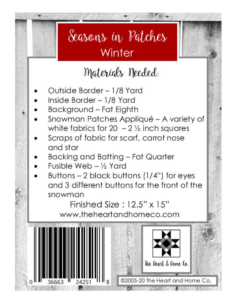 HNH01 Seasons in Patches - Winter Paper Pattern - Etsy