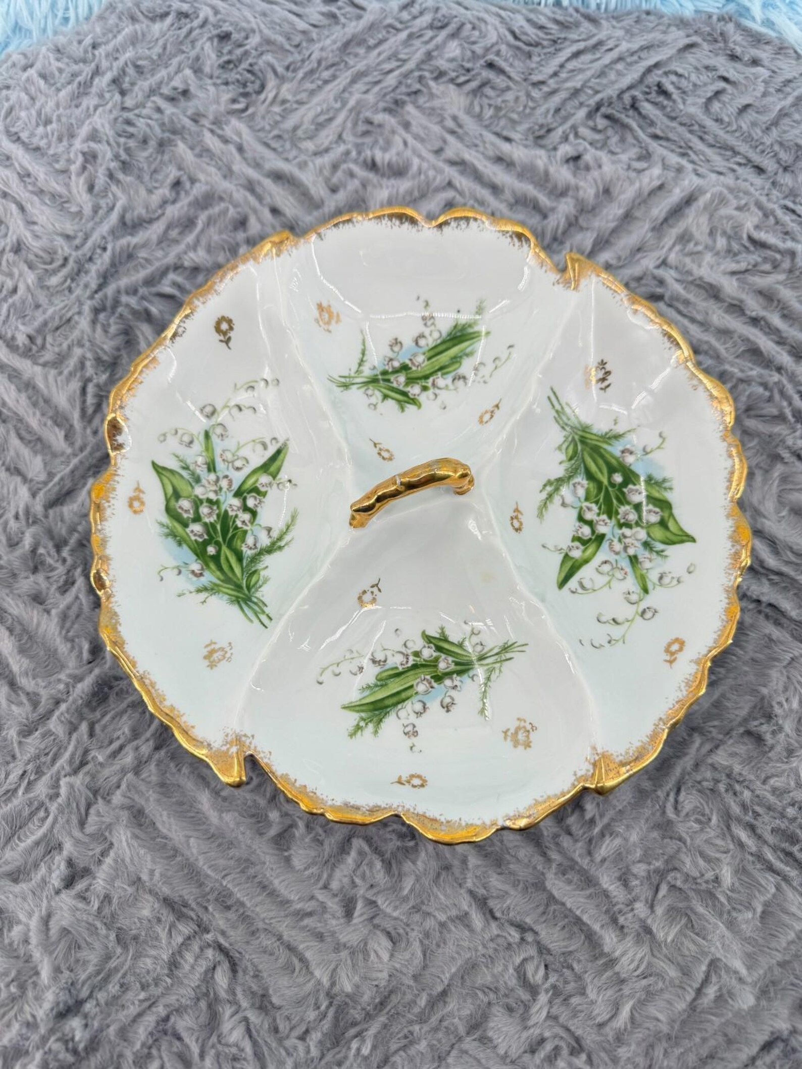 Vintage Hand Painted Lily of the Valley Divided Serving Dish 4 Section ...