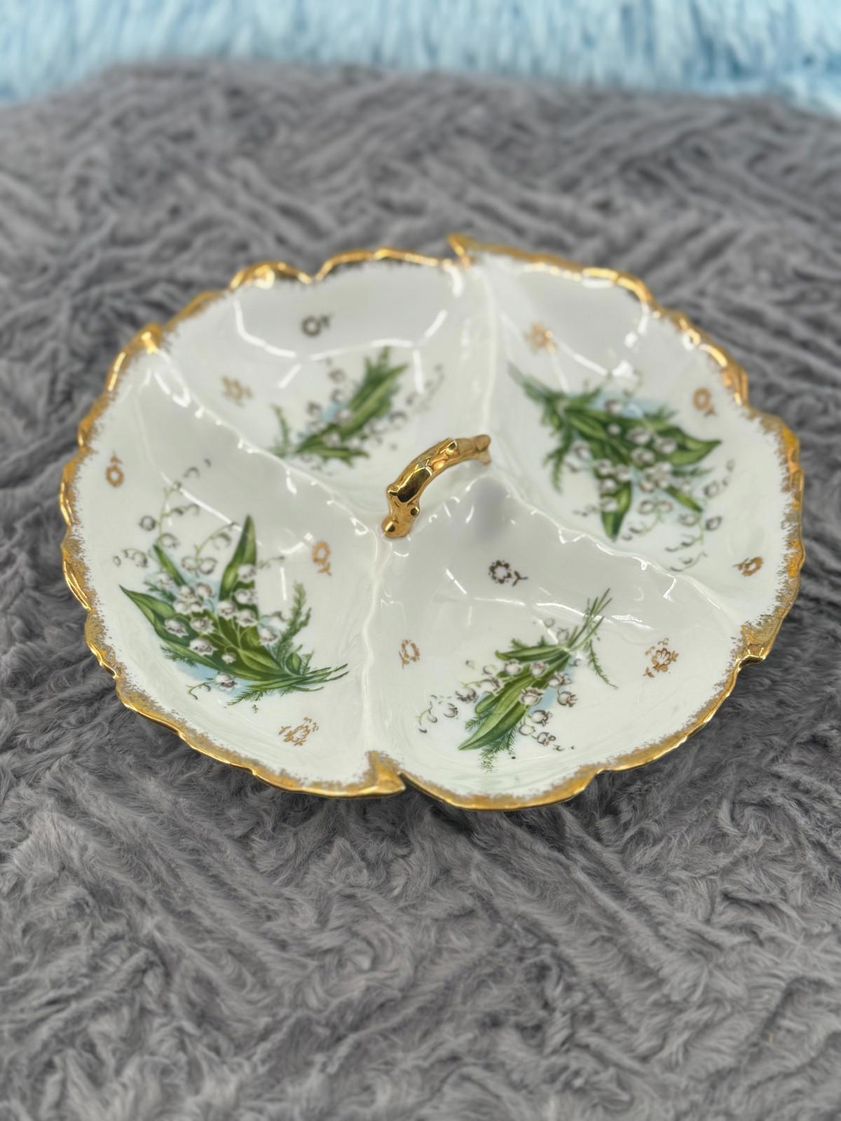 Vintage Hand Painted Lily of the Valley Divided Serving Dish 4 Section ...