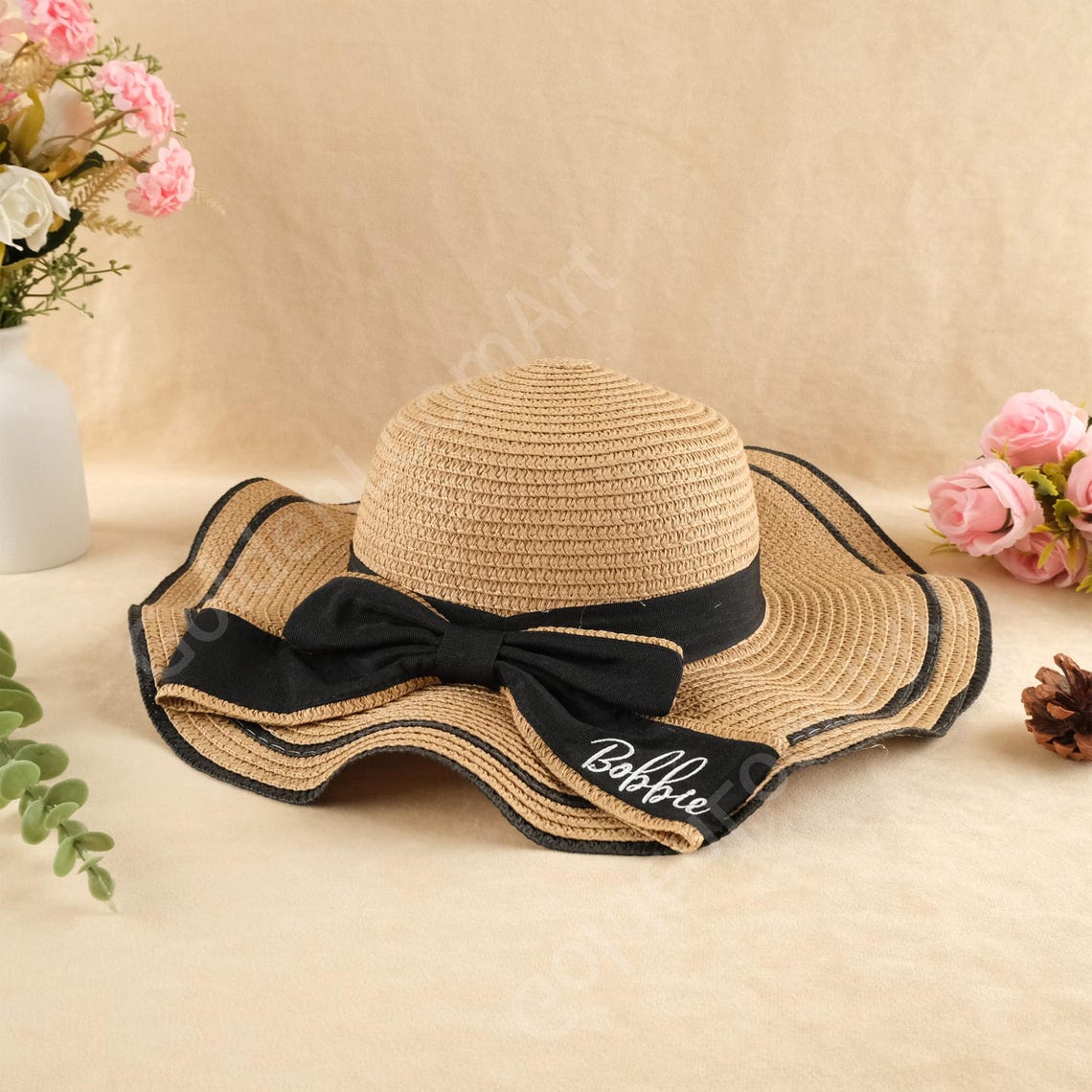 Personalized Bow Straw Hats, Straw Hats With Names, Beach Holiday Straw ...