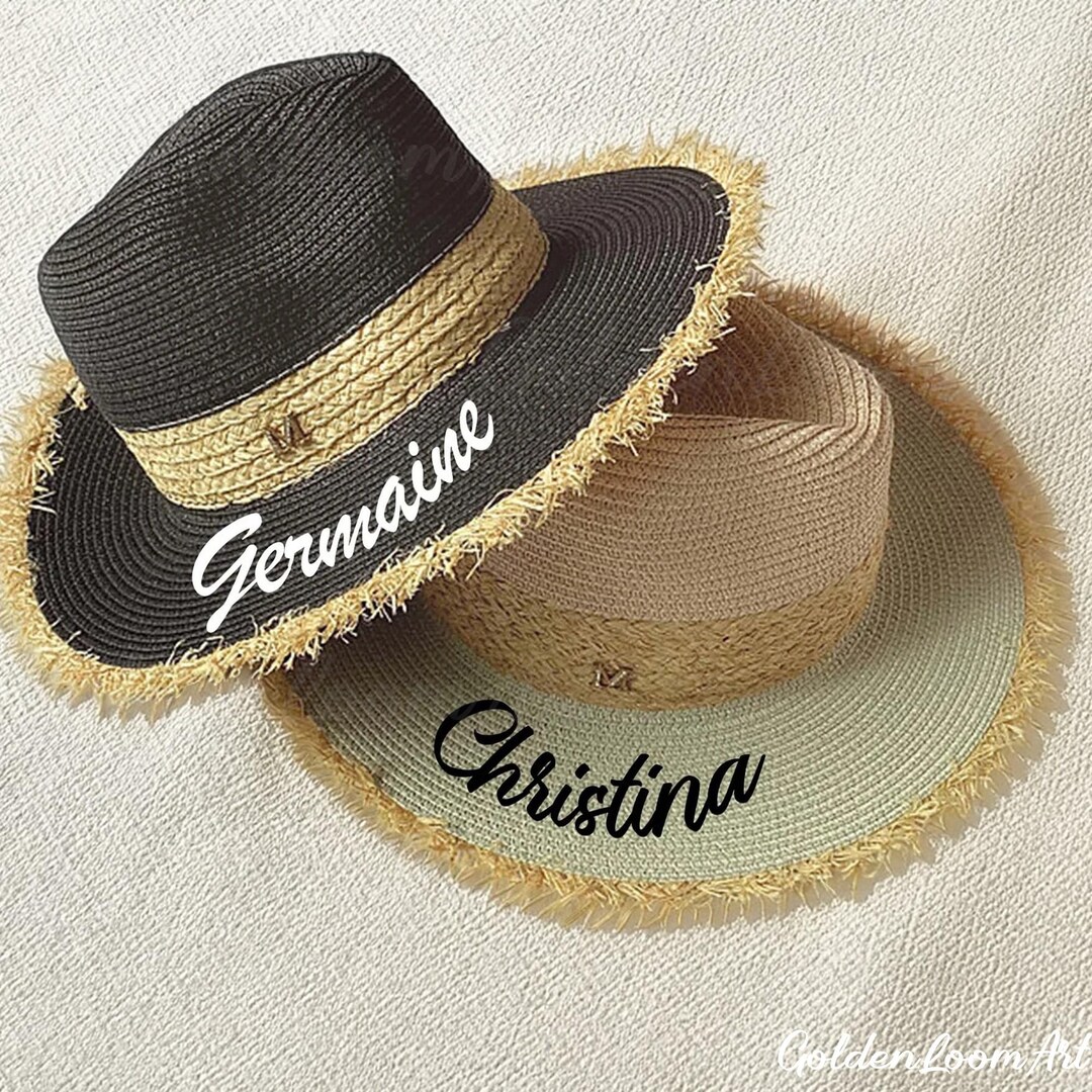 Personalized Embroidered Sun Hat All-match Raffia Stitching Fur-brimmed ...