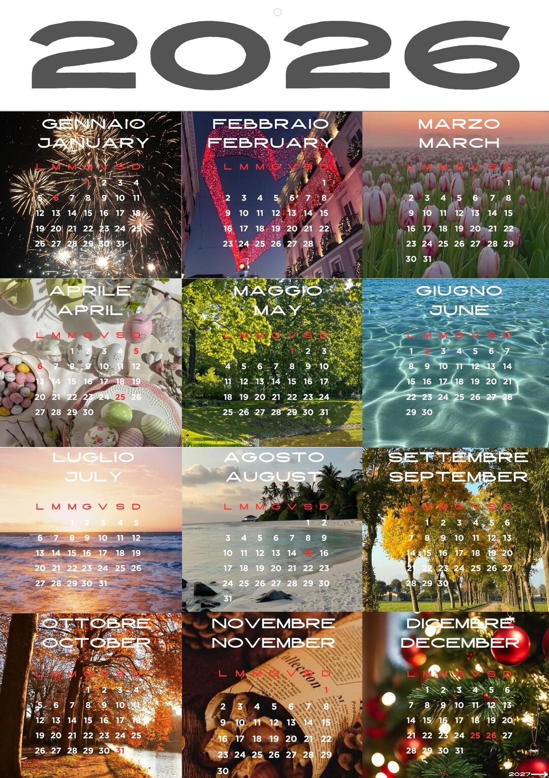2026 Digital Calendar | 12 Months | Printable PDF | Photographic Design ...