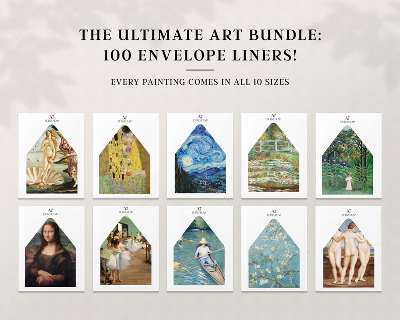 100 Envelope Liners Printable Bundle | Famous Art Masterpieces | Van ...