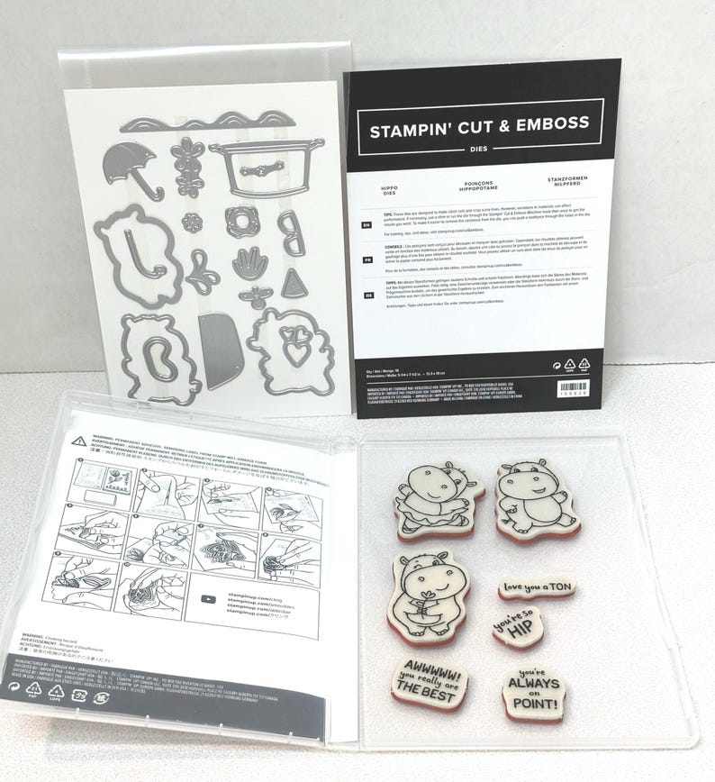 2022 Hippest Hippos Stampin up Set of 7 Hippo and Word Cling Stamps and ...