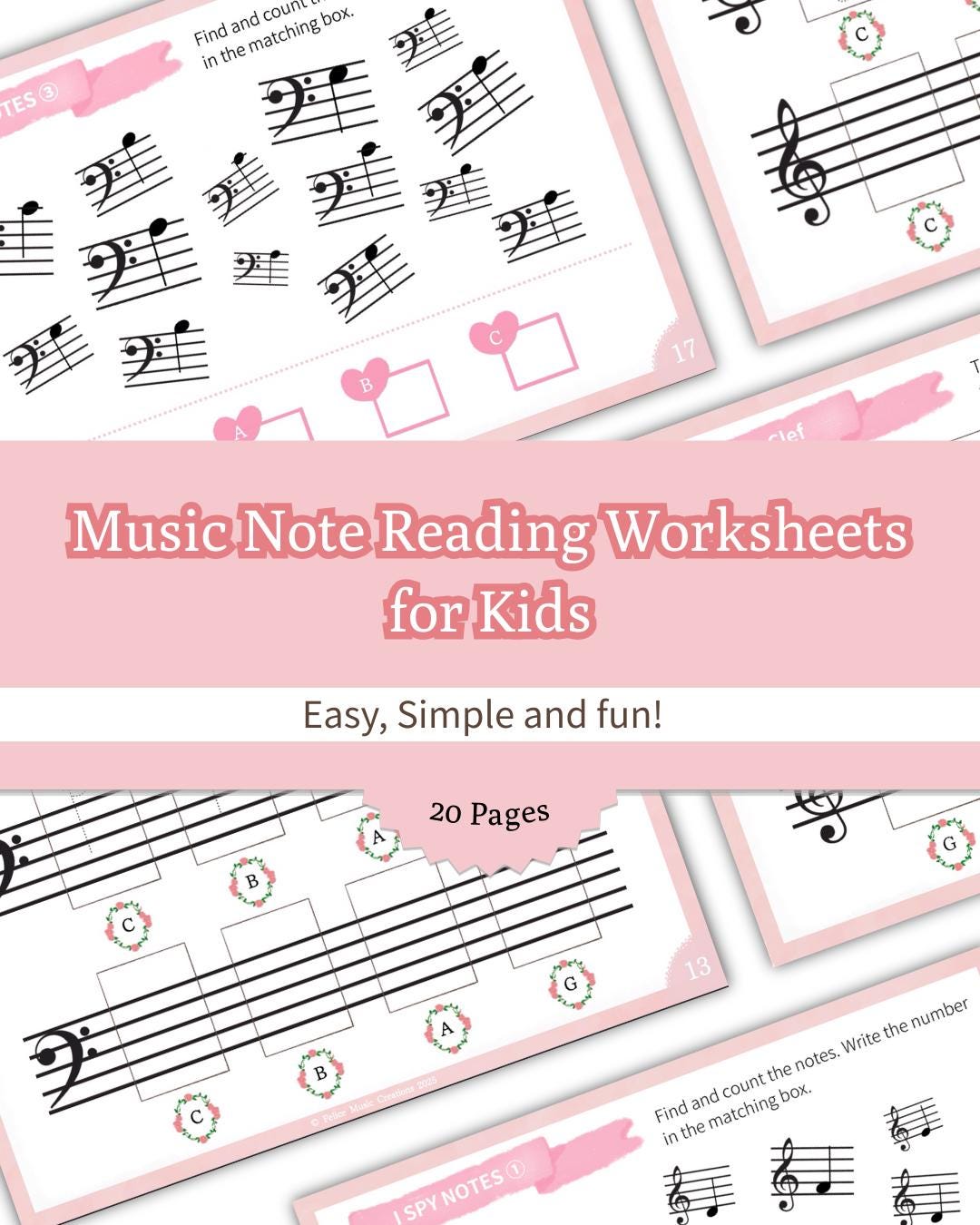 Music Note Reading Worksheets - Etsy