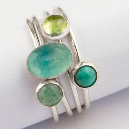 Stacking Ring Set in Turquoise Peridot Apatite and Sterling - Etsy