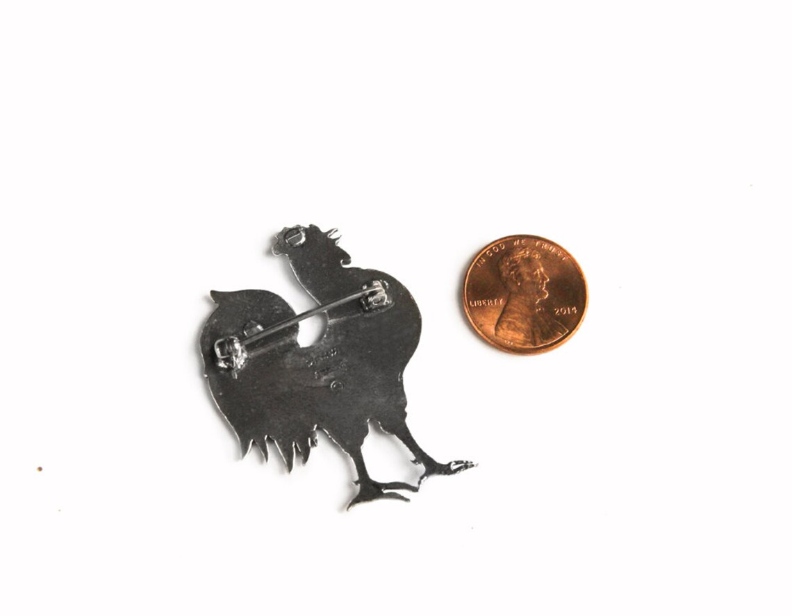 Rooster Sterling Silver Pin - Etsy