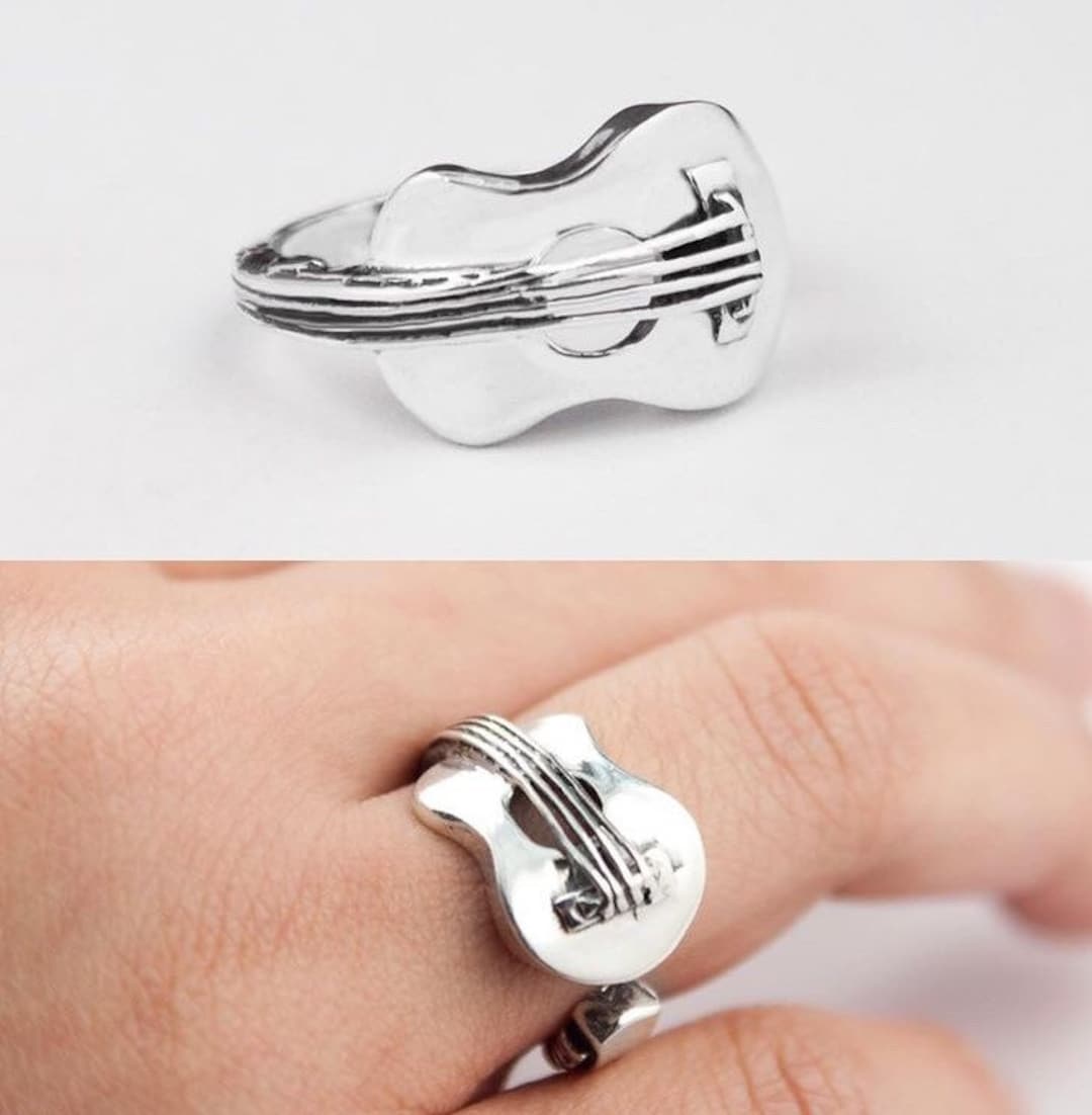 Adjustable Guitar Ring in Sterling Silver, Bass Guitar Sterling Silver ...