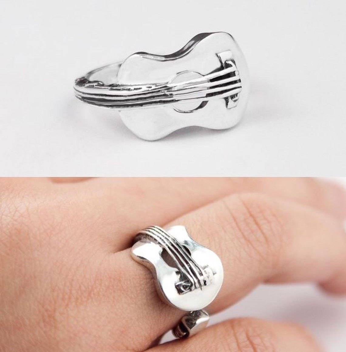 Adjustable Guitar Ring in Sterling Silver Bass Guitar - Etsy
