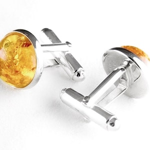 Natural Baltic Amber Cufflinks in Sterling Silver, Round Amber Cuff ...