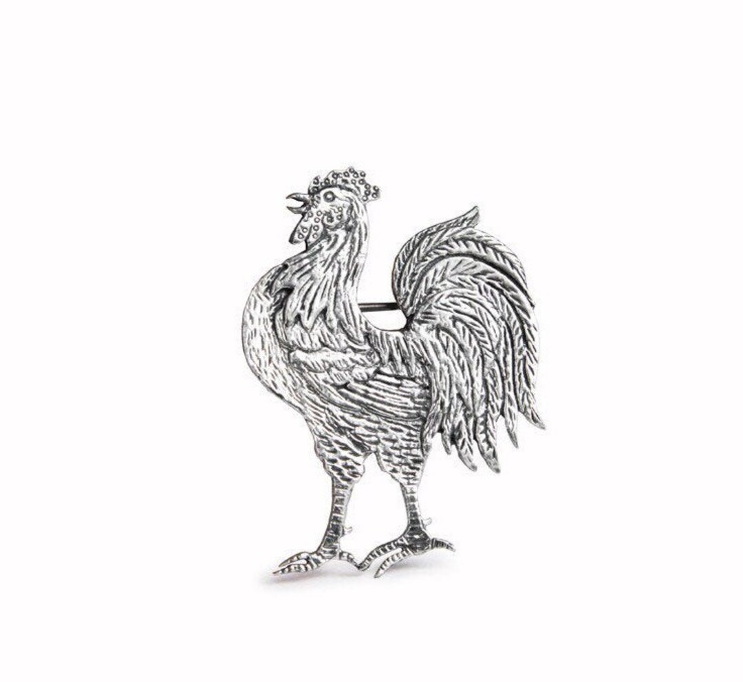 Rooster Sterling Silver Pin - Etsy