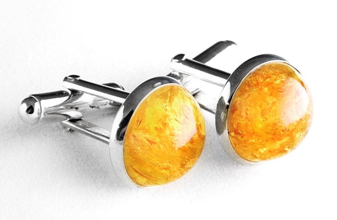 Natural Baltic Amber Cufflinks in Sterling Silver, Round Amber Cuff ...