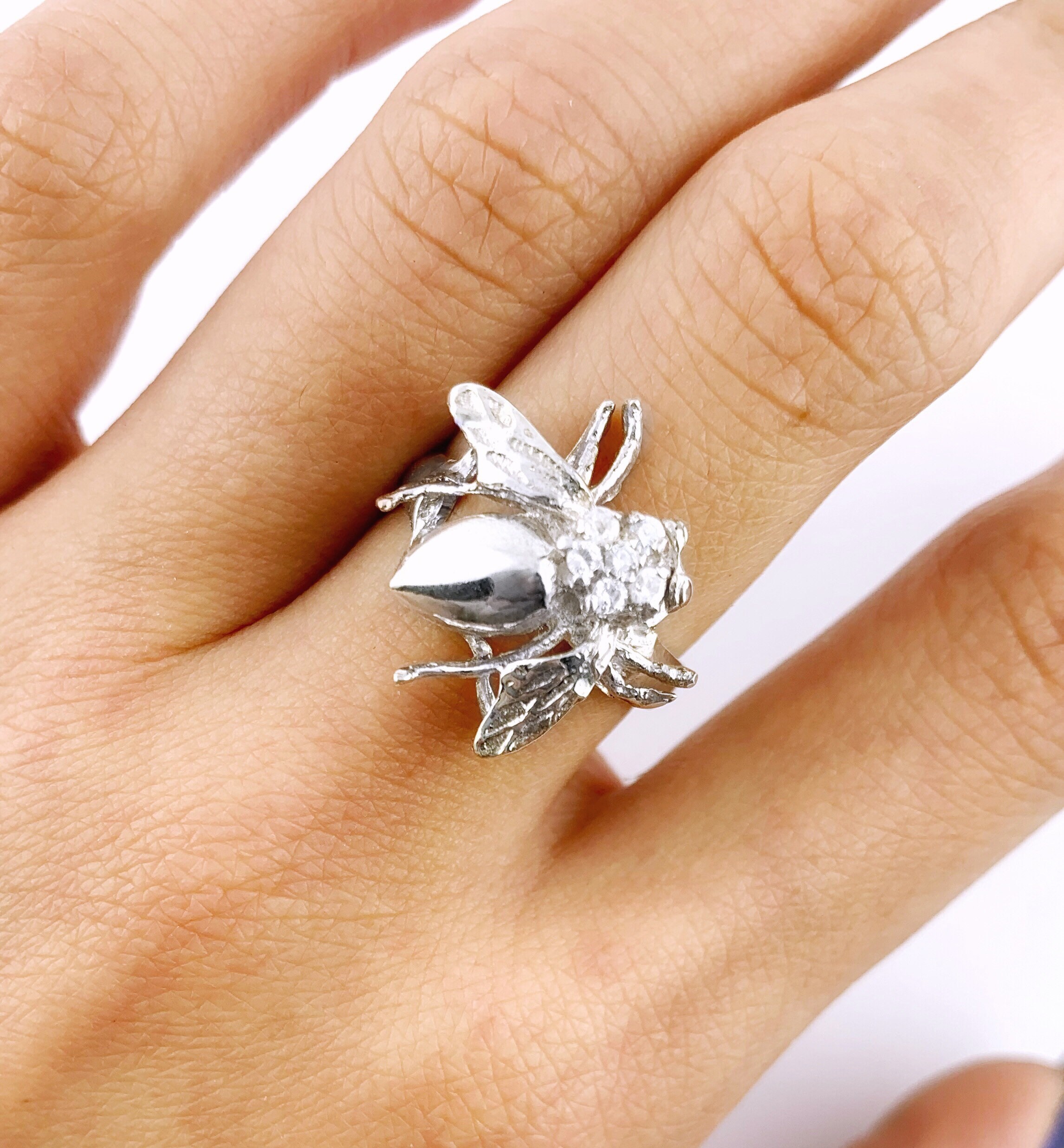Sparkling Bumblebee Ring Sterling Silver and Cubic Zirconia - Etsy UK