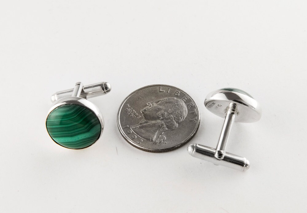 Malachite Cufflinks in Sterling Silver Round Green Malachite - Etsy UK