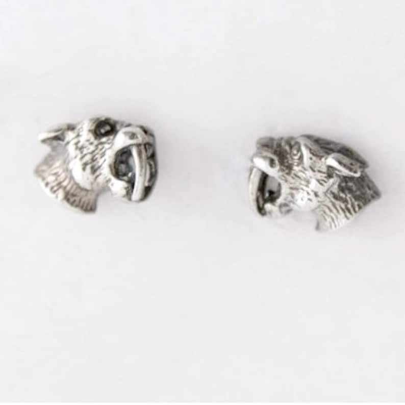 Small Saber Tooth Tiger Sterling Silver Stud Earrings - Etsy