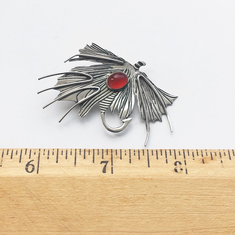 Fly Fishing Sterling Silver Lure Brooch With Carnelian - Etsy