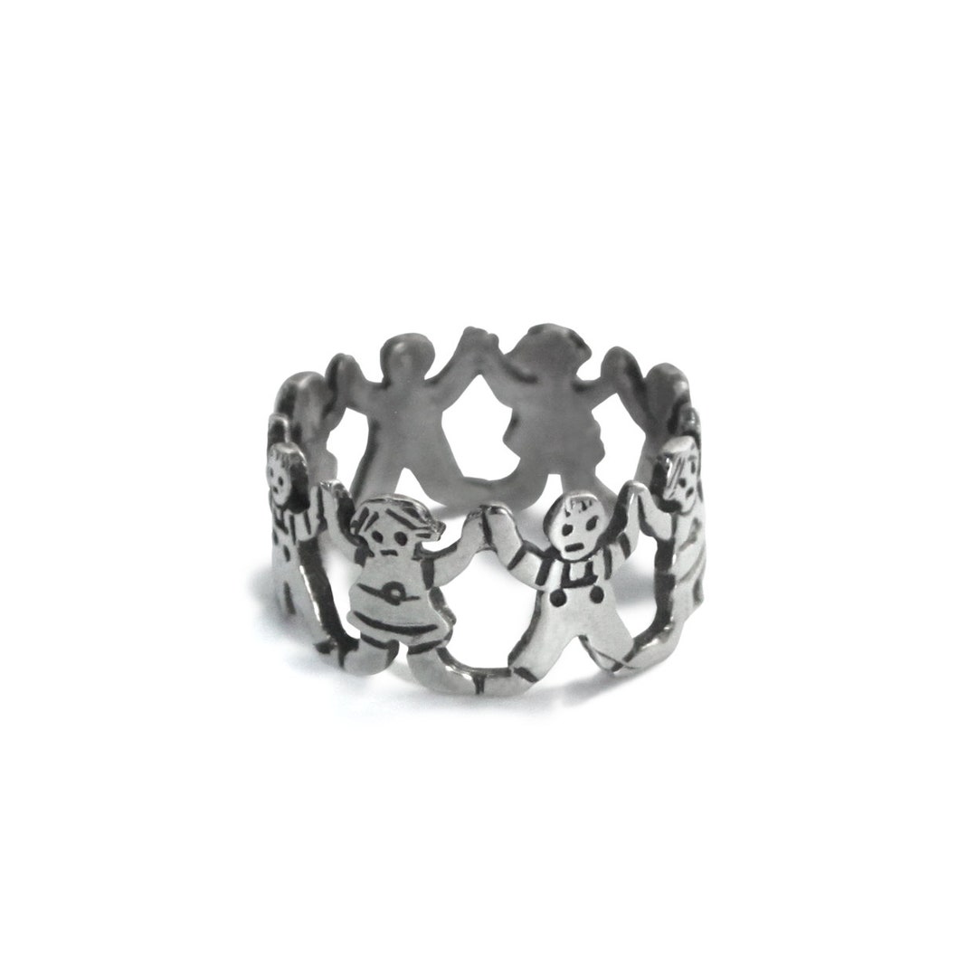 Children Holding Hands Sterling Silver Ring: Ring Around the Rosie Band ...