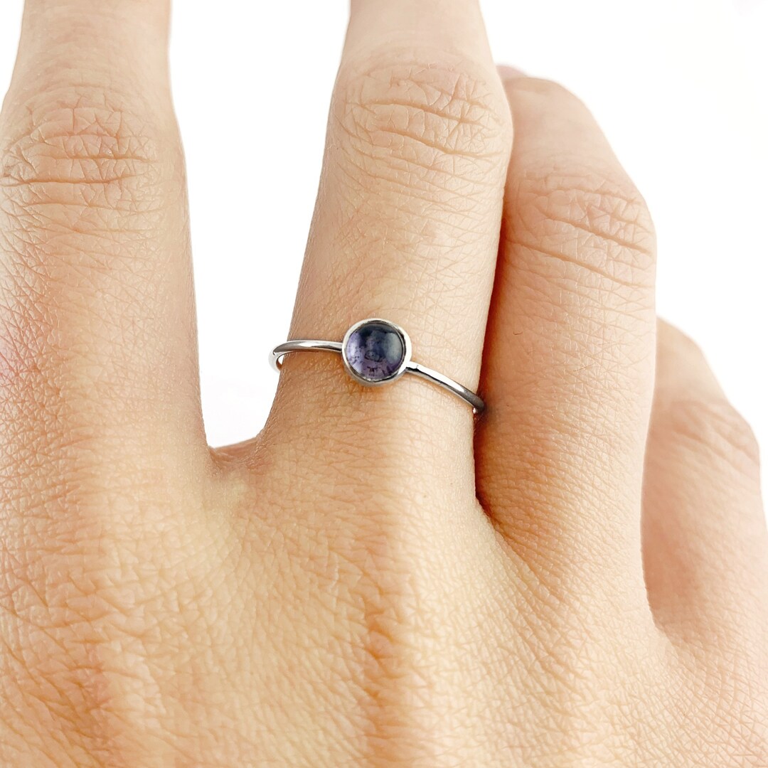 Iolite Stacking Ring in Sterling Silver, Simple Iolite Stone Band, Purple Gemstone Stack Ring in ...