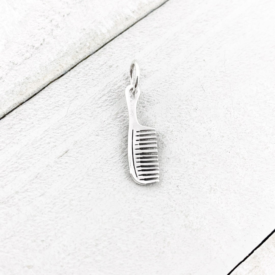 Hair Comb Charm in Sterling Silver, Comb Charm in Sterling Silver, Hair Stylist Comb Charm in ...