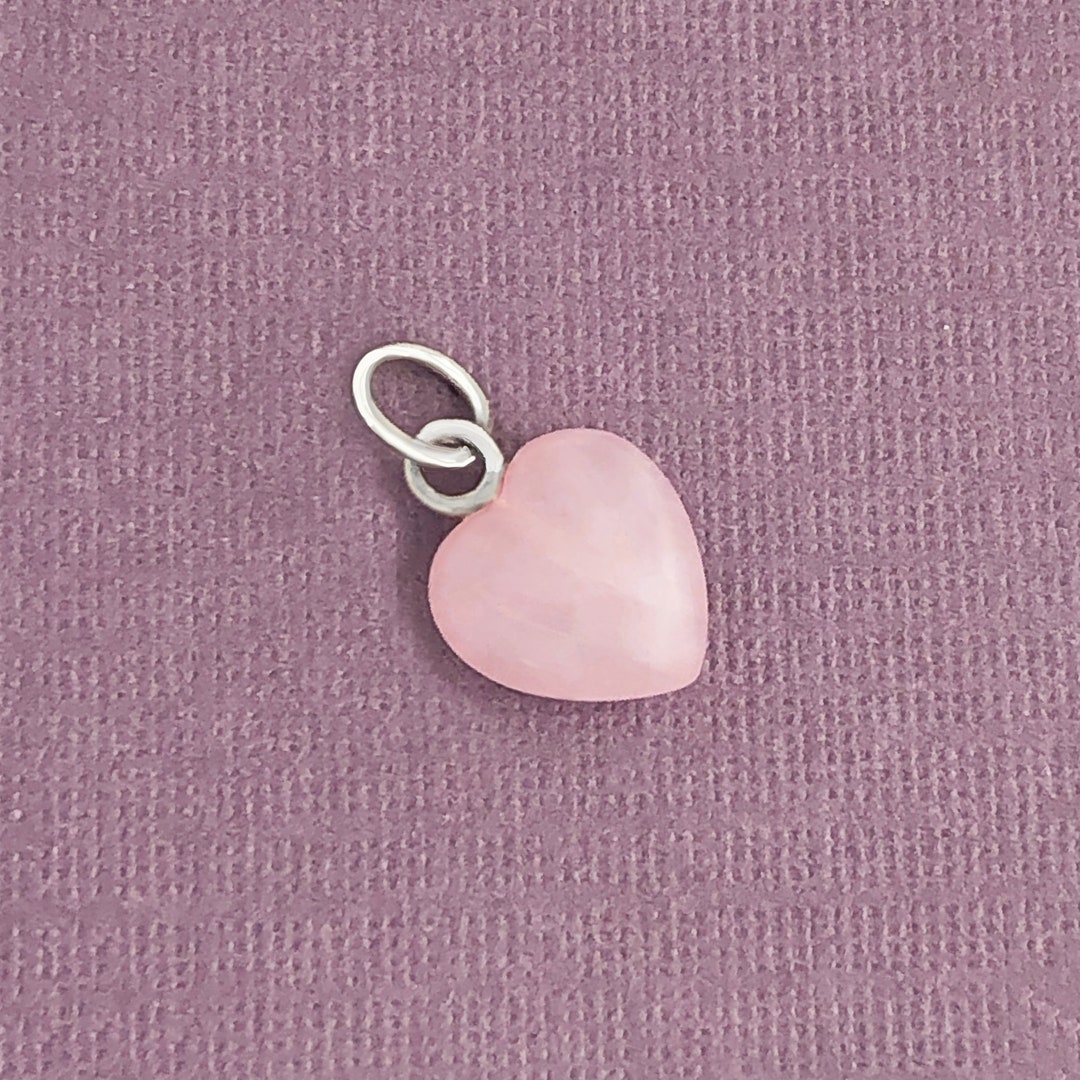 Carved Rose Quartz Heart Sterling Silver Charm, Pink Heart Charm, Rose ...