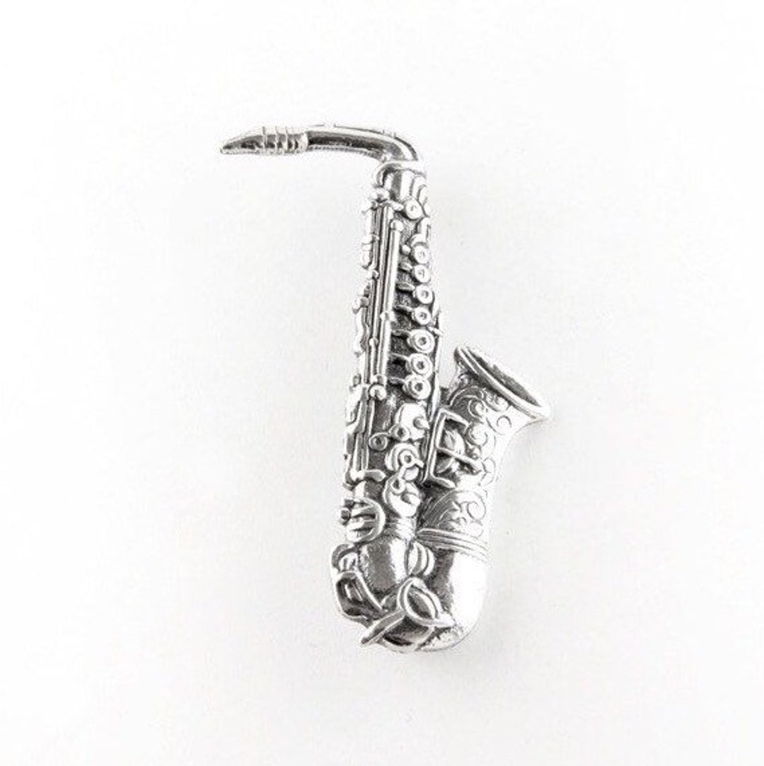 Large Saxophone Sterling Silver Pin, Realistic Saxophone Brooch Pin ...
