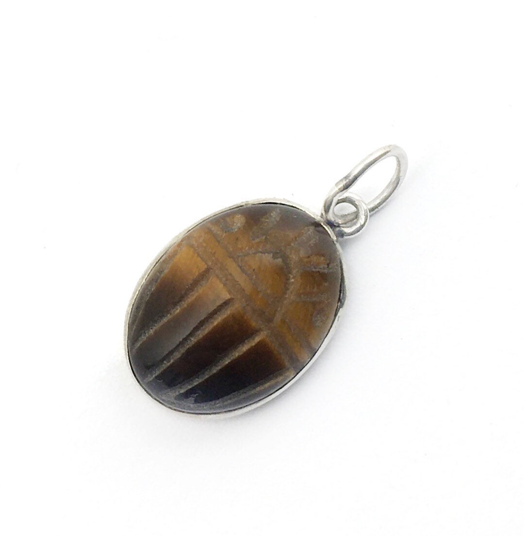 Tiger's Eye Scarab Pendant: Sterling Silver Egyptian Revival Talisman ...