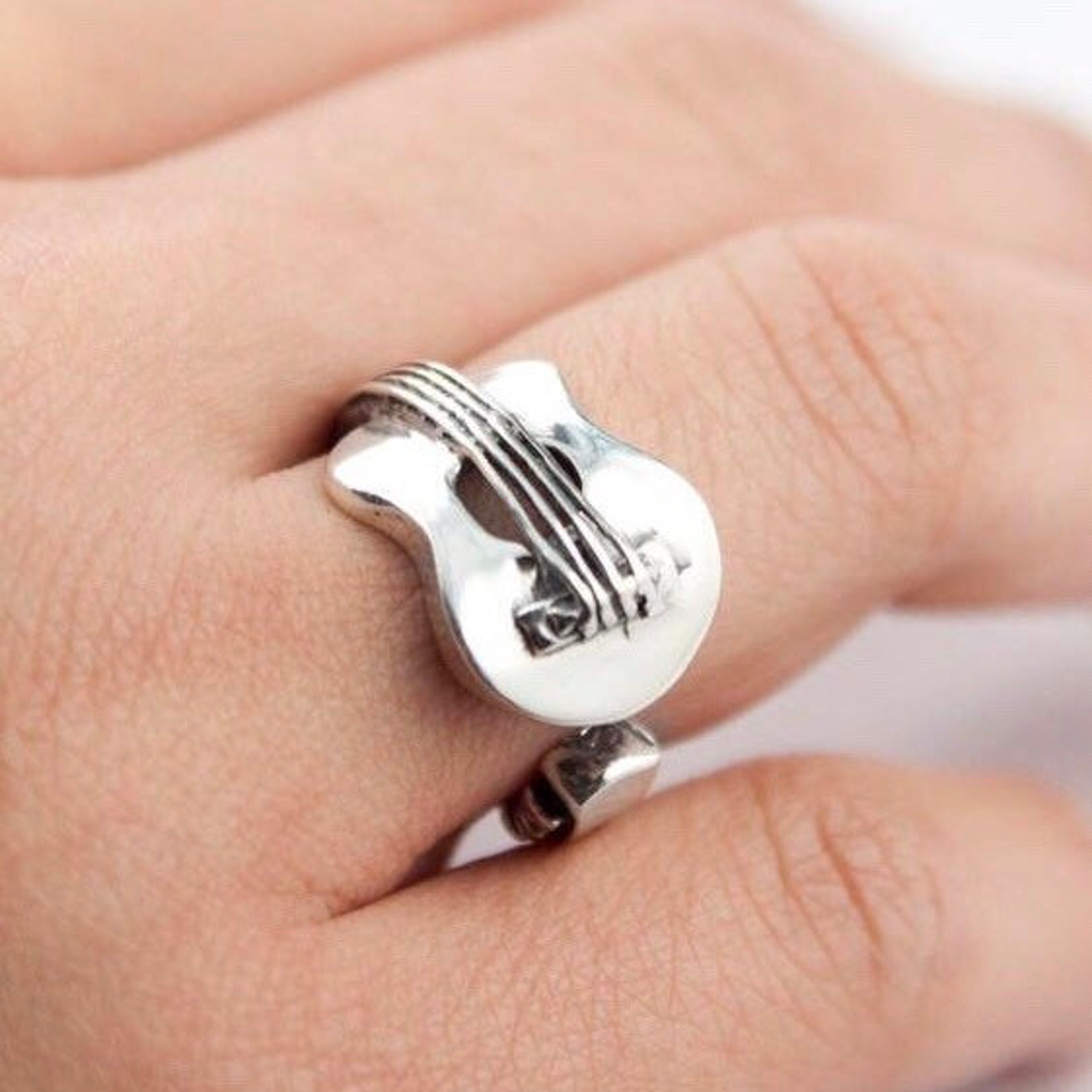 Adjustable Guitar Ring in Sterling Silver Bass Guitar - Etsy