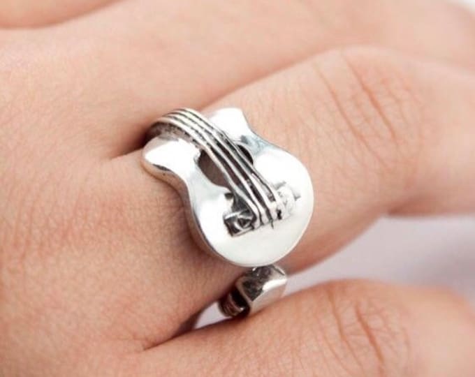 Adjustable Guitar Ring in Sterling Silver, Bass Guitar Sterling Silver ...